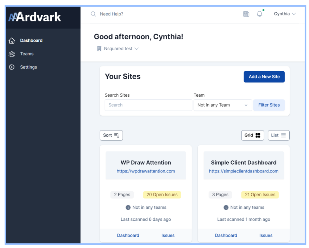 Dashboard Overview - AAArdvark
